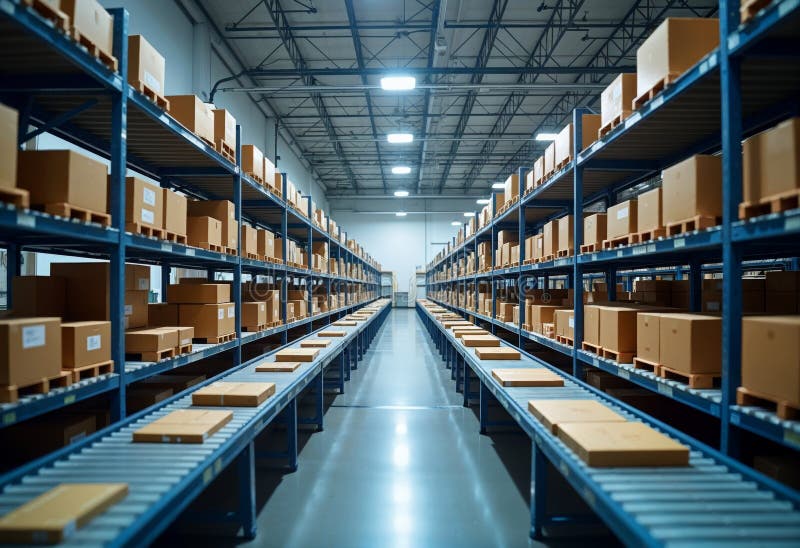 Organized Warehouse Storage Rows Pallets Inventory Shelving Units Stock ...