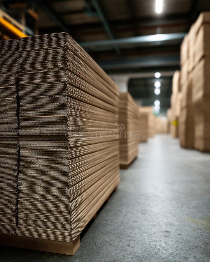 Stacked Sheets of Cardboard in a Busy Warehouse during Daylight Hours ...