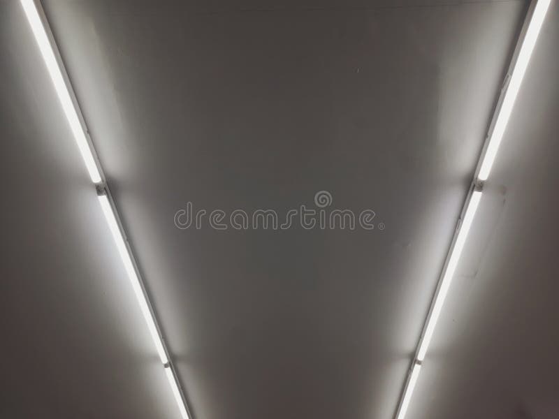 Rows of Neon Lights on the Ceiling of the Minimarket Stock Photo ...