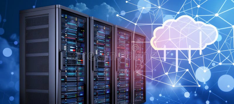 Rows of Network Server Racks with Cloud Computing Shape, Data ...