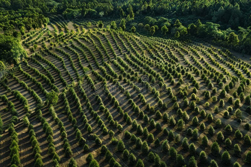 Rows of Newly Planted Trees in a Reforestation Project, Showcasing ...