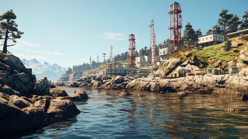 Rows of Oil Towers Located Far from the Coast, Like a Symbol of ...