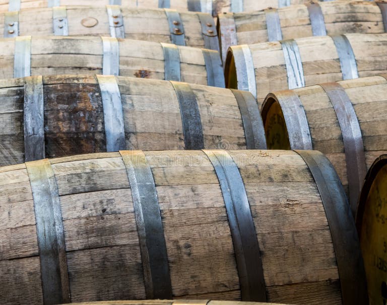 Rows of Old Bourbon Barrels Stock Image - Image of industrial ...