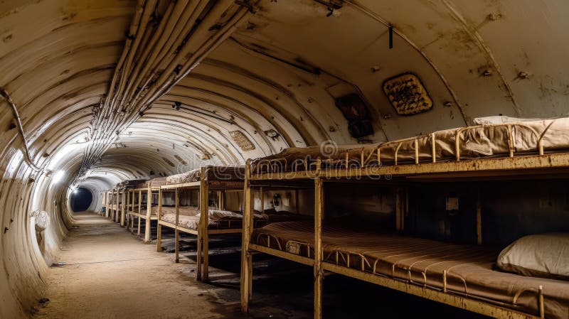 Rows of Bunk Beds Inside an Underground Nuclear Bunker Stock Photo ...
