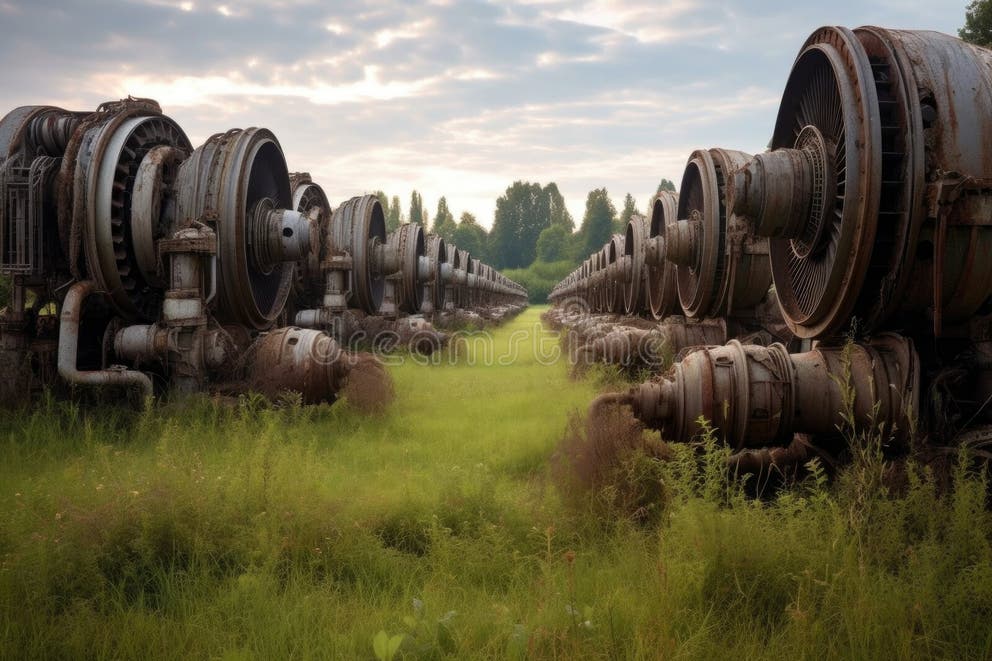Rows of Old Jet Engines in an Open Field Stock Photo - Image of ...