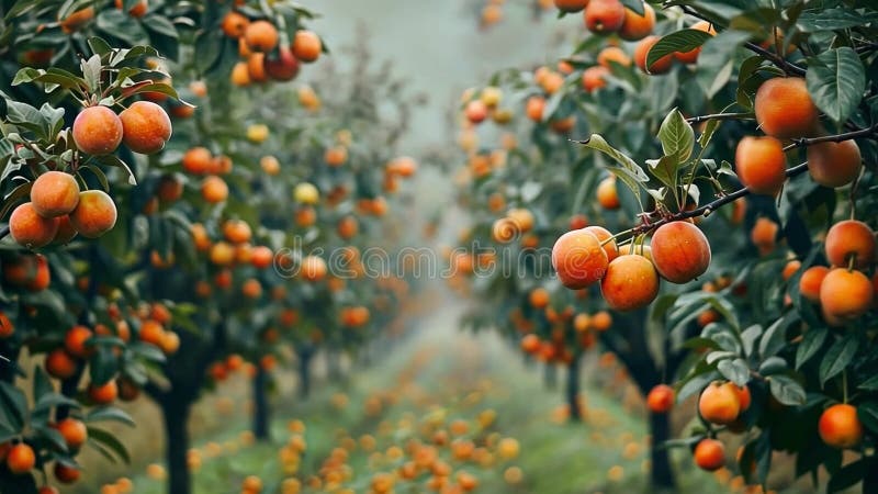 Rows of Orange Trees Stand Heavy with Ripe Fruit, Enveloped in a ...