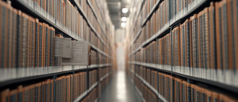 Rows of Organized Files in a Modern Archive, Focused Perspective View ...
