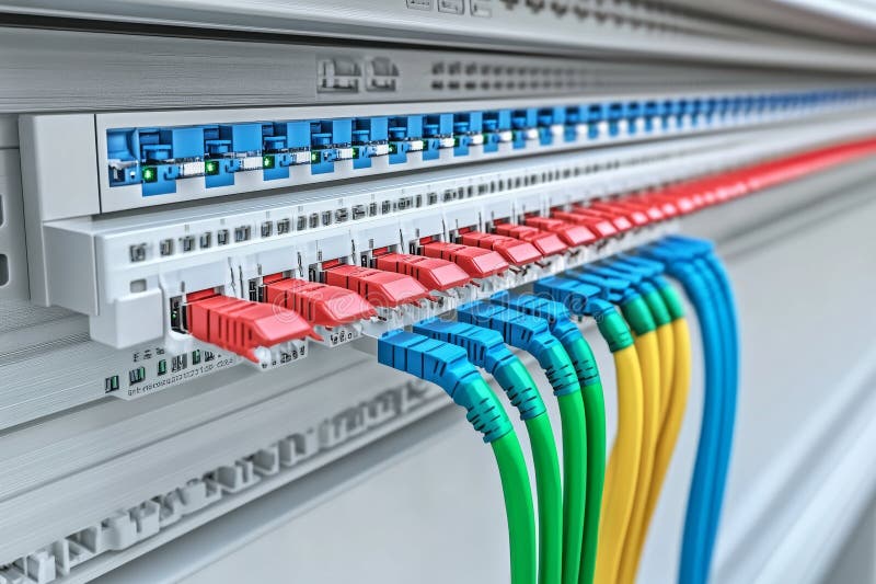 Rows of Organized Multicolored Ethernet Cables Plugged into a Server ...