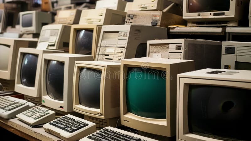 Rows of Outdated Desktop Computers Waiting To Be Repaired Stock Footage ...