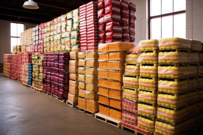 Rows of Packaged Food Ready for Shipment on Pallets Stock Illustration ...