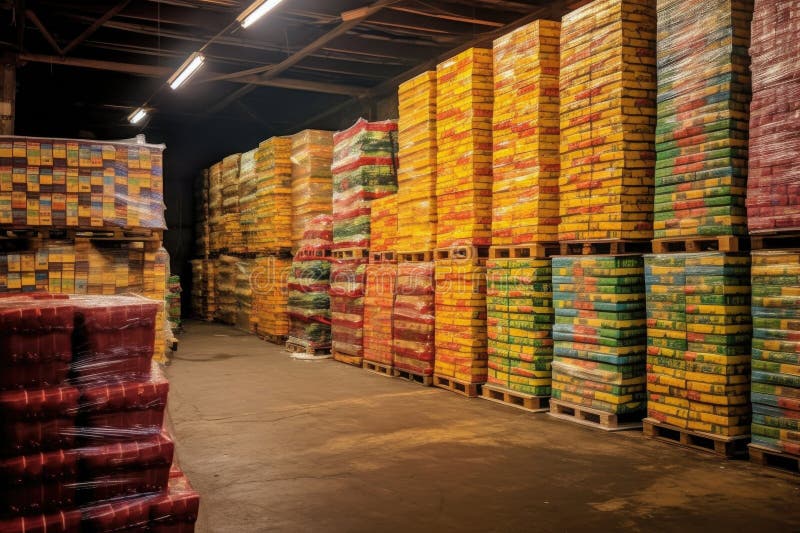Rows of Packaged Food Ready for Shipment on Pallets Stock Illustration ...