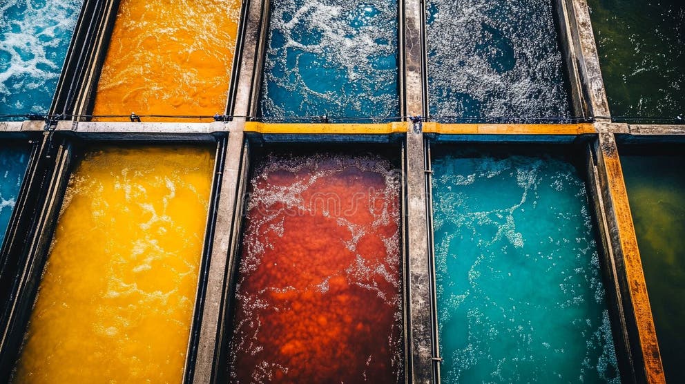 Rows of Parallel Channels with Water of Different Colors, Creating a ...