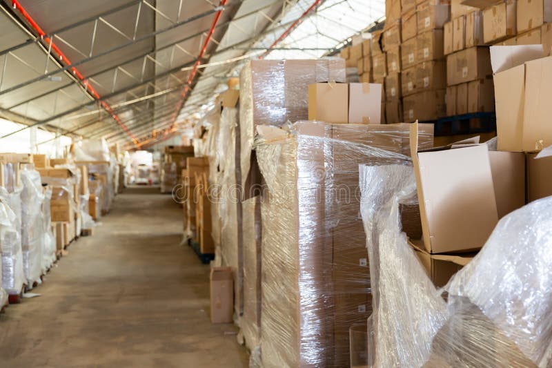 Rows of Pasteboard Boxes on Racks in Storehouse Stock Image - Image of ...