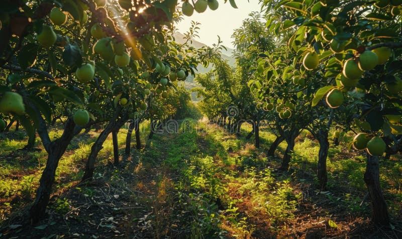 Rows of Pear Trees in an Orchard Stock Photo - Image of apple, fruit ...