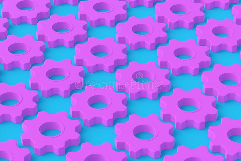 Rows of Pink Gears in Corner on Turquoise Background. Stock ...