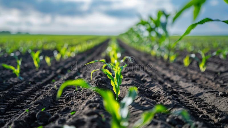 Rows of Planted Corn Stretching into the Distance Each One Tagged with ...