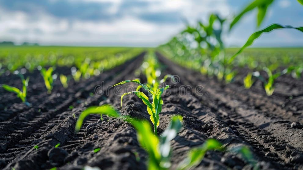 Rows of Planted Corn Stretching into the Distance Each One Tagged with ...