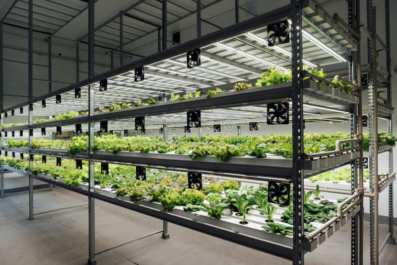 Rows of Plants on a Farm Grown by the Method of Hydroponics with ...