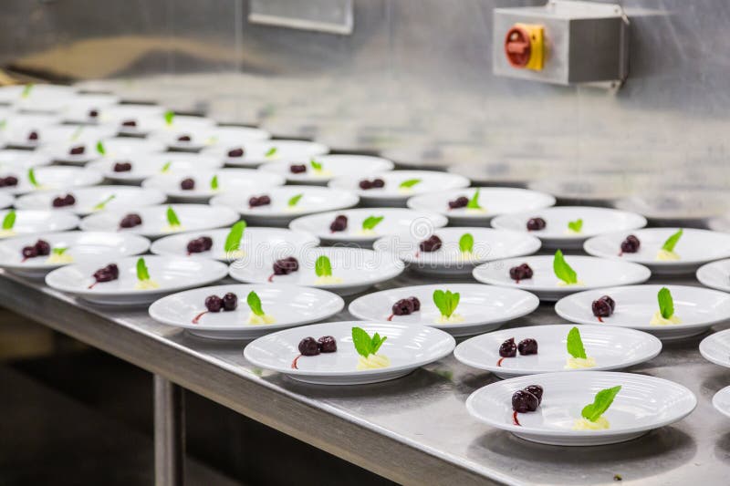 Rows of Plates with Garnish Stock Photo - Image of garnish, prepare ...