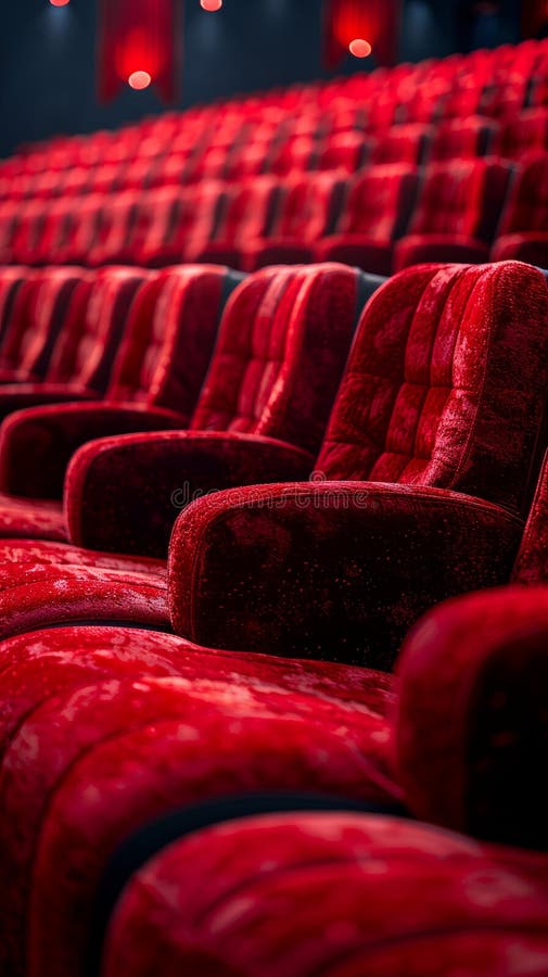 Rows of Plush Red Theater Seats in an Empty Auditorium with Soft ...
