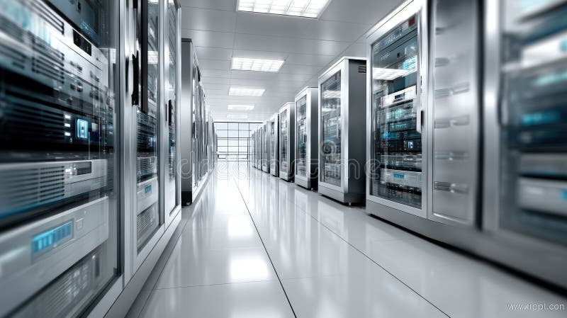 Rows of Powerful Supercomputers Illuminated by Blue Lights Create a ...