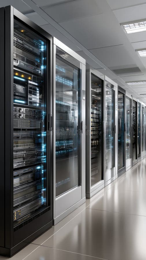 Rows of Powerful Supercomputers Illuminated by Blue Lights Create a ...