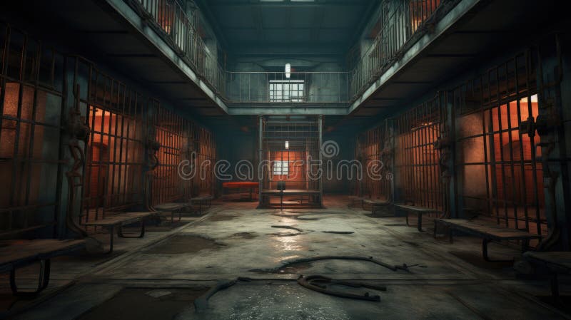 Rows of Prison Cells, Prison Interior Stock Illustration - Illustration ...