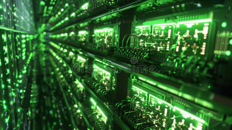 Rows of Quantum Computing Machines with Intricate Circuitry and Glowing ...