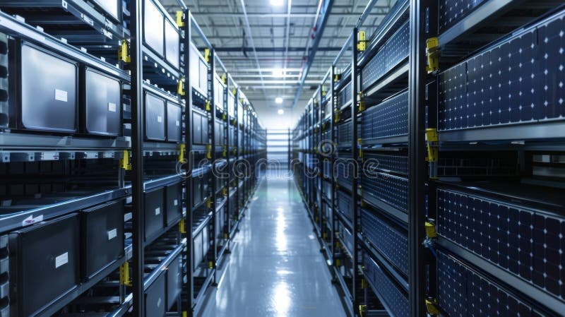 Rows of Racks Filled with Neatly Organized Solar Panel Components ...