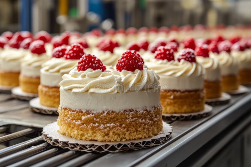 Rows of Raspberry-topped Cakes in a Bakery Setting Editorial Stock ...