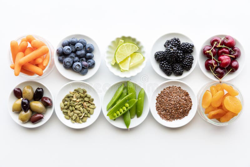 Rows of Raw Healthy Ingredients in Small Dishes. Stock Photo - Image of ...