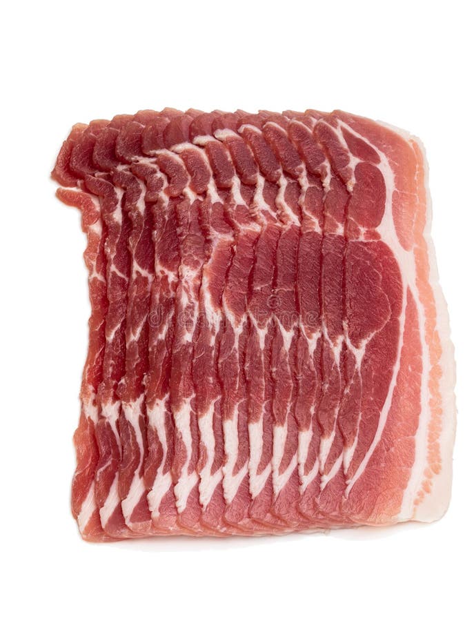 Rows of Raw Sliced Smoked Bacon Isolated on White Stock Photo - Image ...