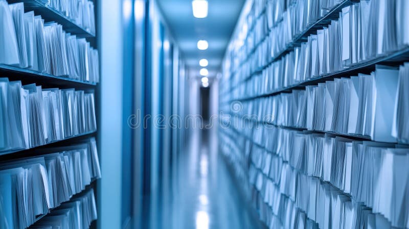 Rows of Records an Endless Aisle of Files and Documents in Storage, a ...