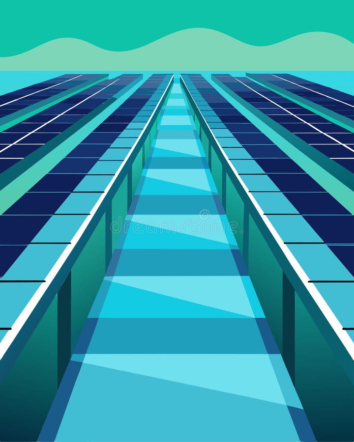 Rows of Rectangular Ponds Lined with Solar Panels Their Reflective ...