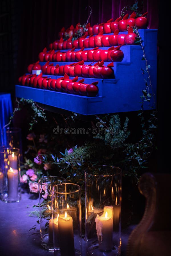 Rows of Red Apples at a Wedding Party Stock Image - Image of closeup ...
