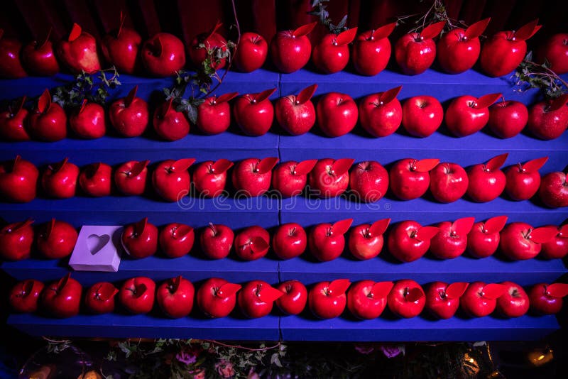 Rows of Red Apples at a Wedding Party Stock Image - Image of natural ...