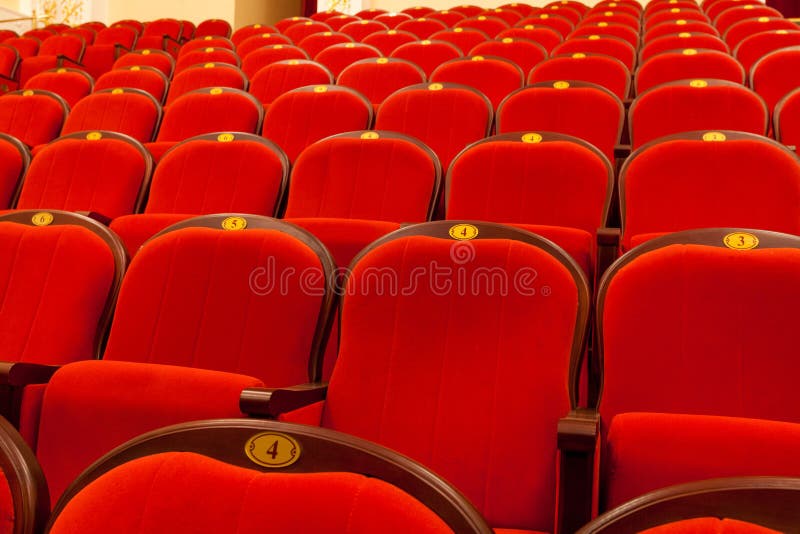 Rows of Red Auditorium Chairs for Print Stock Image - Image of armchair ...