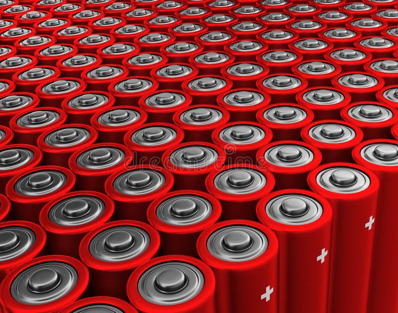 Rows of red batteries stock photo. Image of energy, metal - 38719422