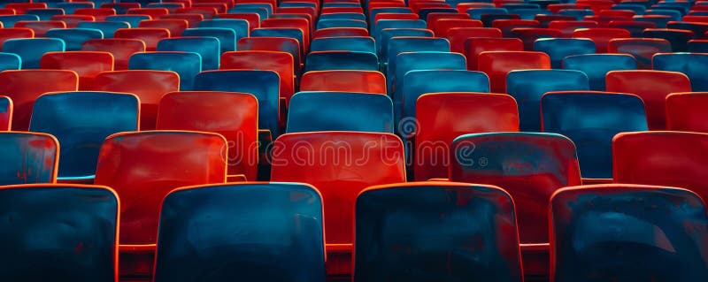 Rows of Red and Blue Stadium Seats, Symmetrical Pattern, Vibrant Colors ...