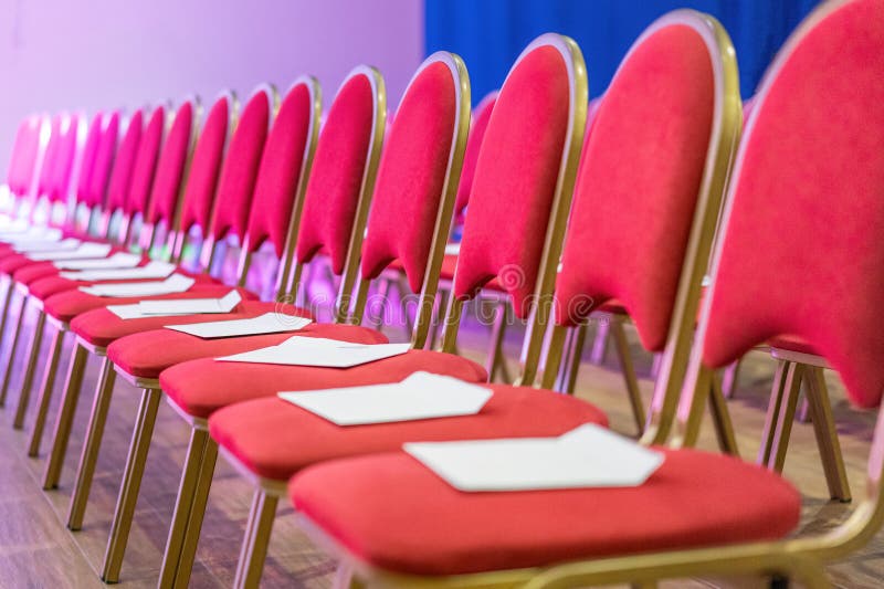 Rows of Red Chairs in Conference Hall, Empty Meeting or Event Room ...