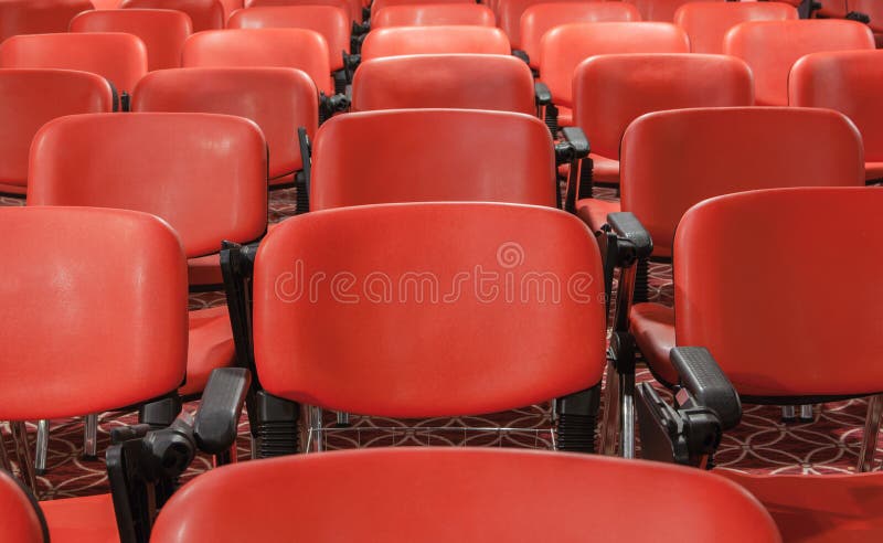 Rows of Red Chairs in Empty Conference Hall Stock Photo - Image of hall ...