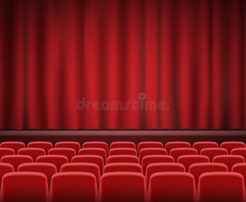 Rows of Red Cinema or Theater Seats in Front of Show Stage Stock ...