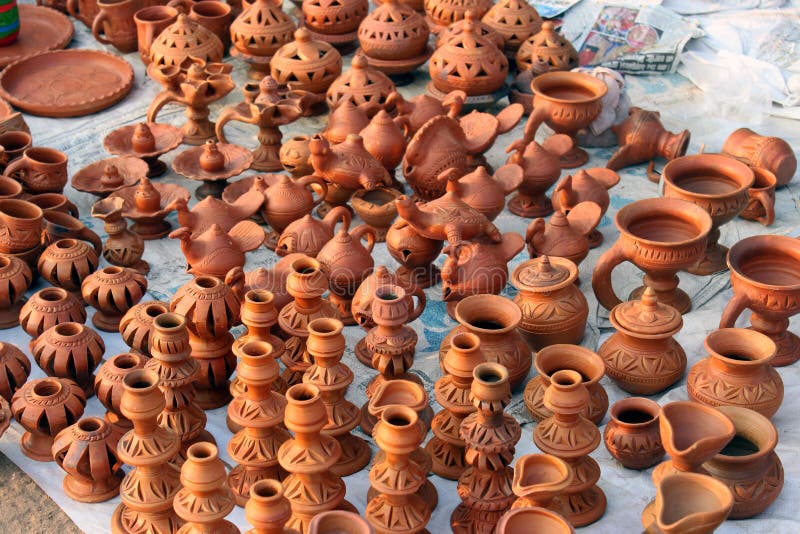 Rows of red clay pottery. stock image. Image of hardened - 90781897