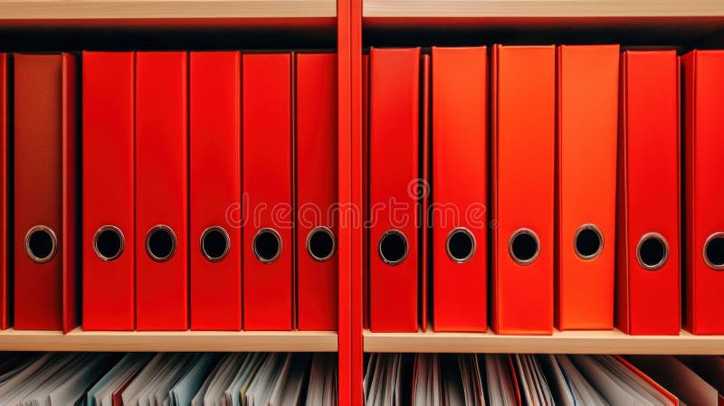 Rows of Red Document Folders in Office Archive Stock Illustration ...