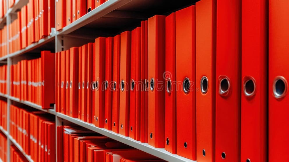 Rows of Red Document Folders in Office Archive Stock Illustration ...