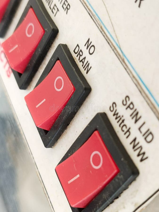 Rows of Red Power Switches in on Off Position, Black Frame Mains Supply ...