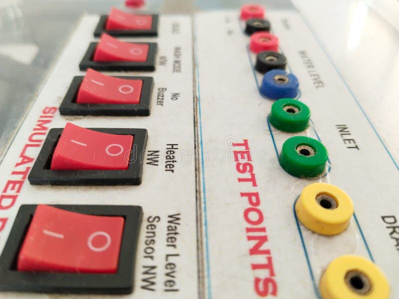 Rows of Red Power Switches in on Off Position, Black Frame Mains Supply ...