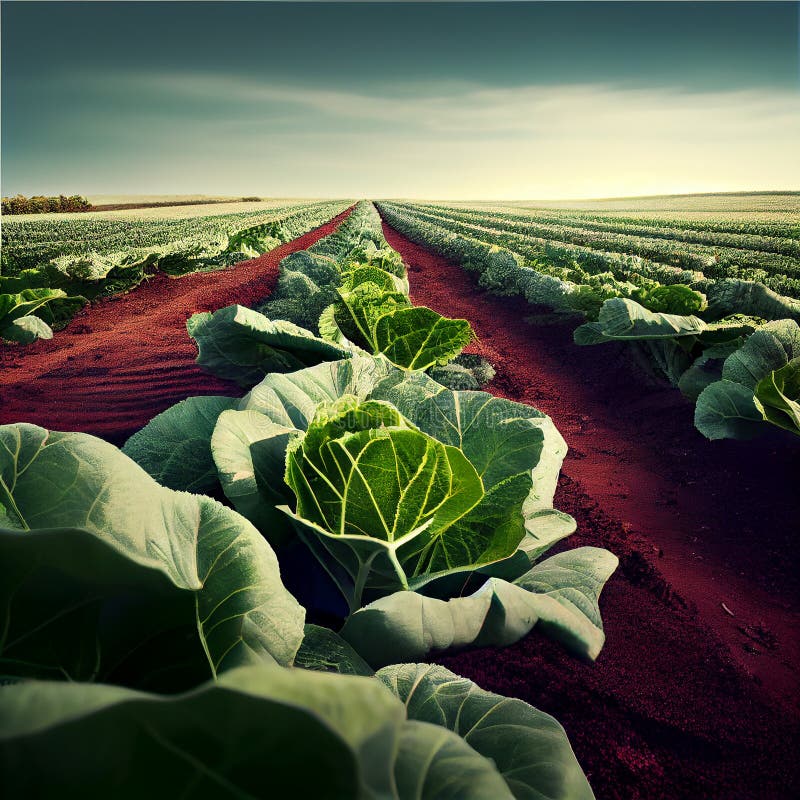 Rows of Red Ripe Cabbage on an Agricultural Farm Stock Illustration ...
