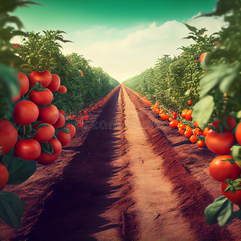 Rows of Red Ripe Tomatoes on an Agricultural Farm Stock Illustration ...