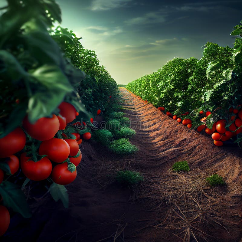 Rows of Red Ripe Tomatoes on an Agricultural Farm Stock Illustration ...